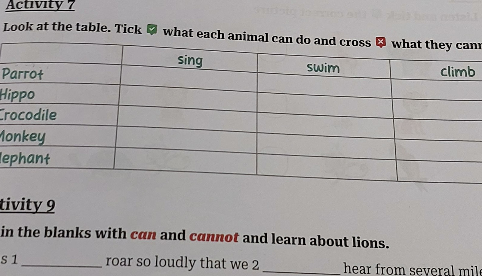 Activity 7 Look at the table. Tick what | StudyX