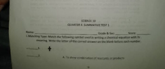 1. Matching Type: Match the following symbol | StudyX