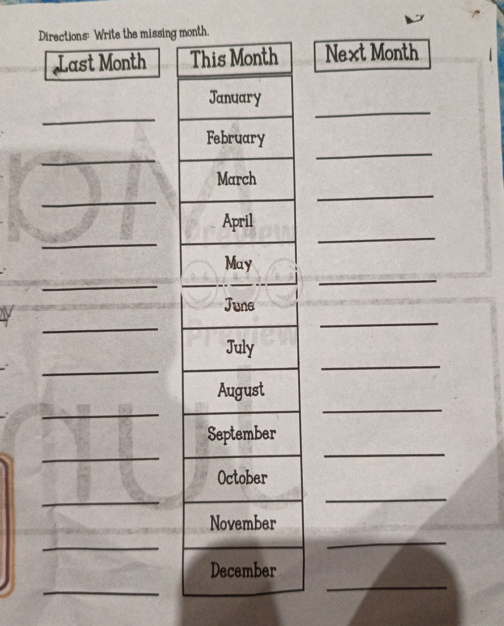 Directions: Write the missing month. | Last | StudyX