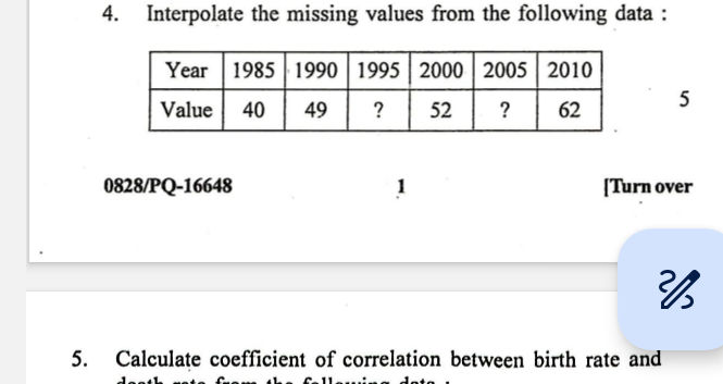 4. Interpolate the missing values from the | StudyX