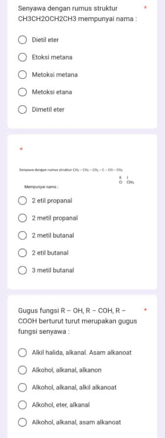 Senyawa dengan rumus struktur CH3CH2OCH2CH3 | StudyX