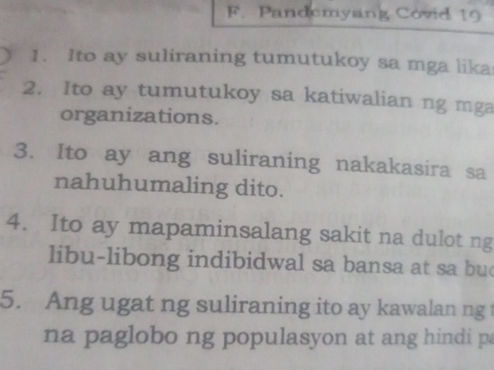 1. Ito ay suliraning tumutukoy sa mga likas | StudyX