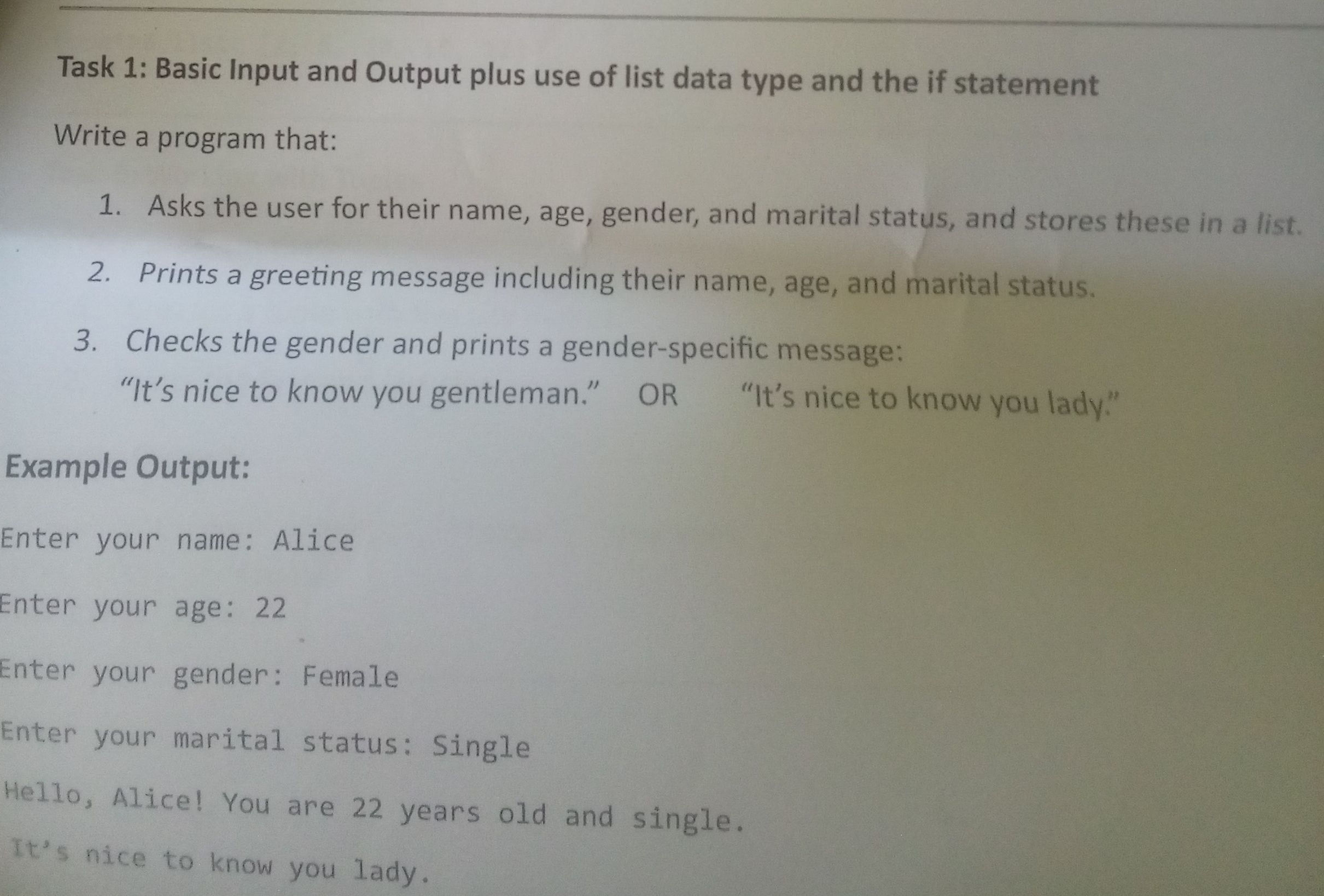 Task 1: Basic Input and Output plus use of | StudyX