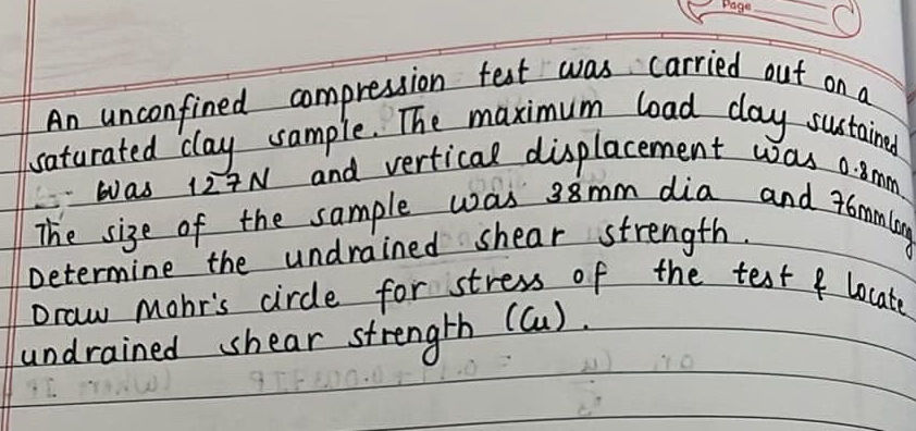 An unconfined compression test was carried | StudyX