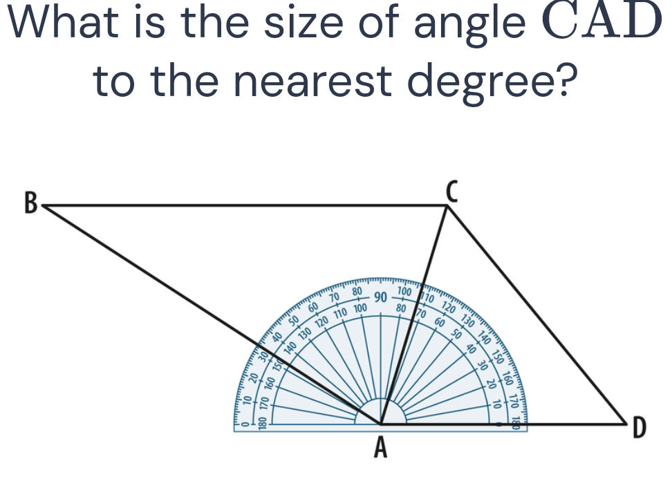 What is the size of angle CAD to the nearest | StudyX