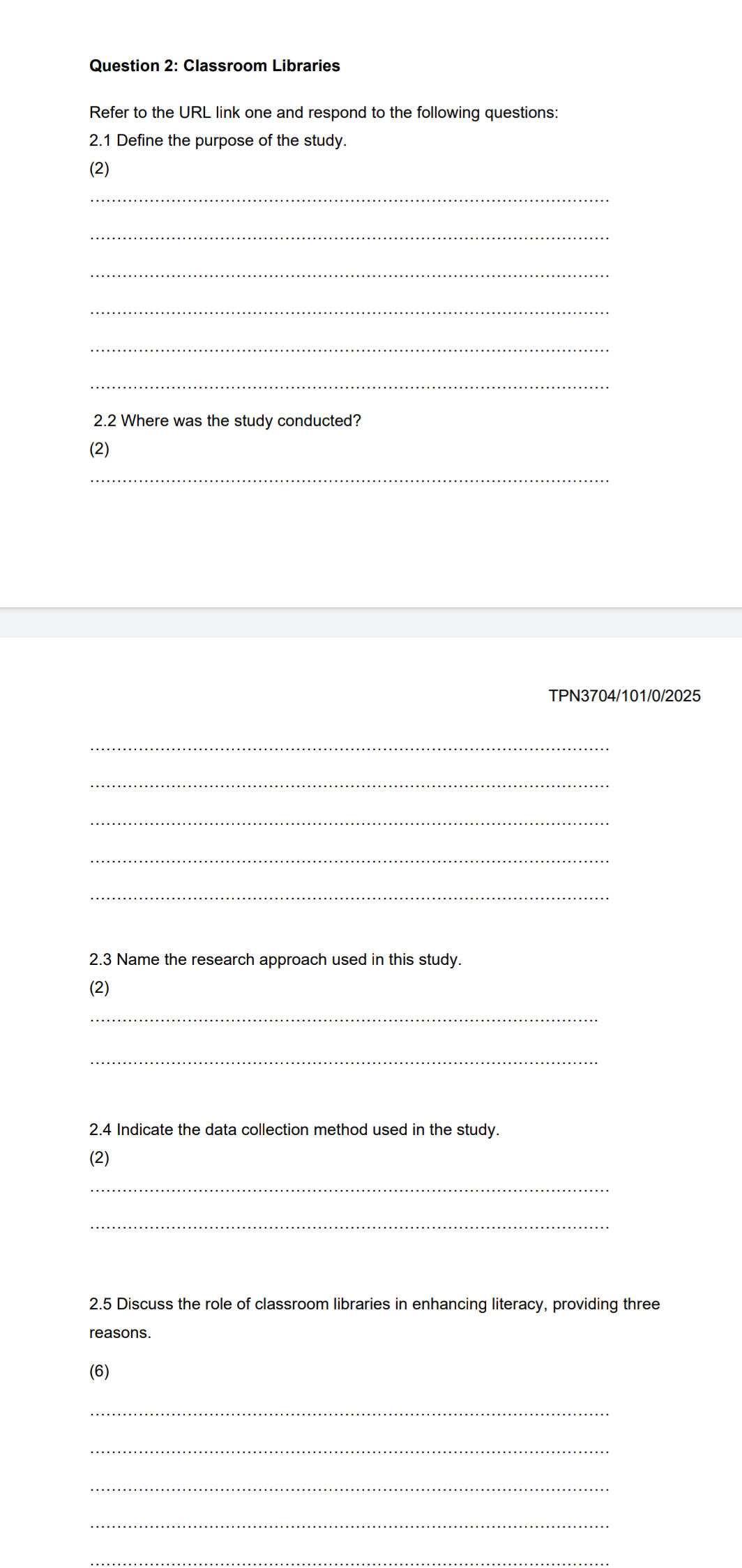 Question 2: Classroom Libraries Refer to | StudyX