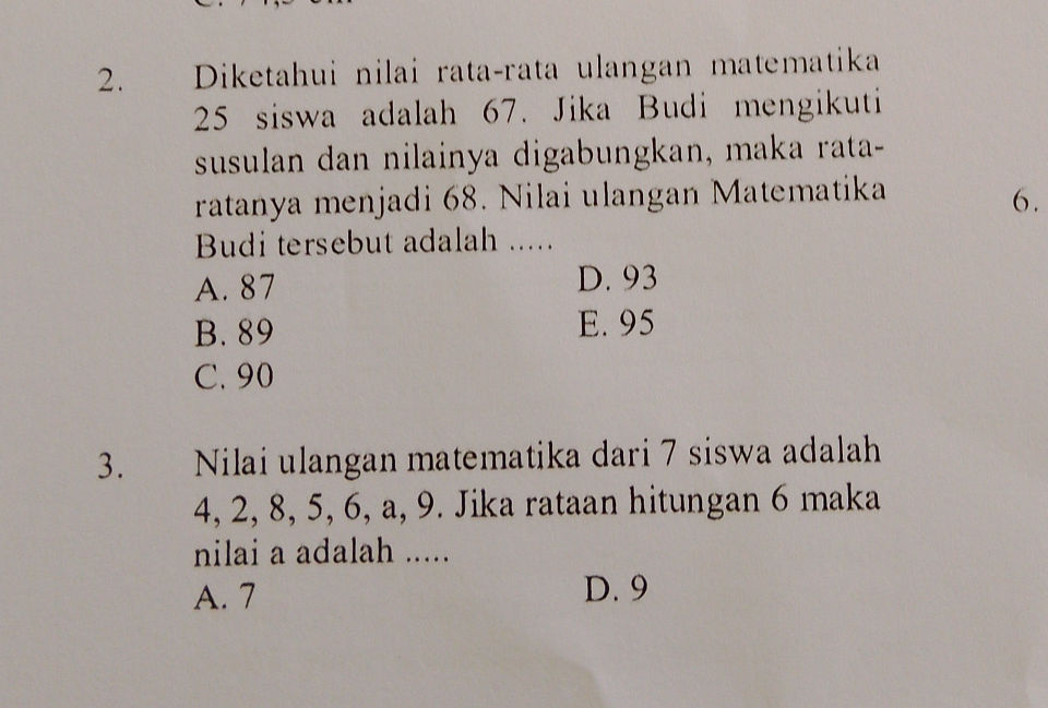2. Diketahui nilai rata-rata ulangan | StudyX