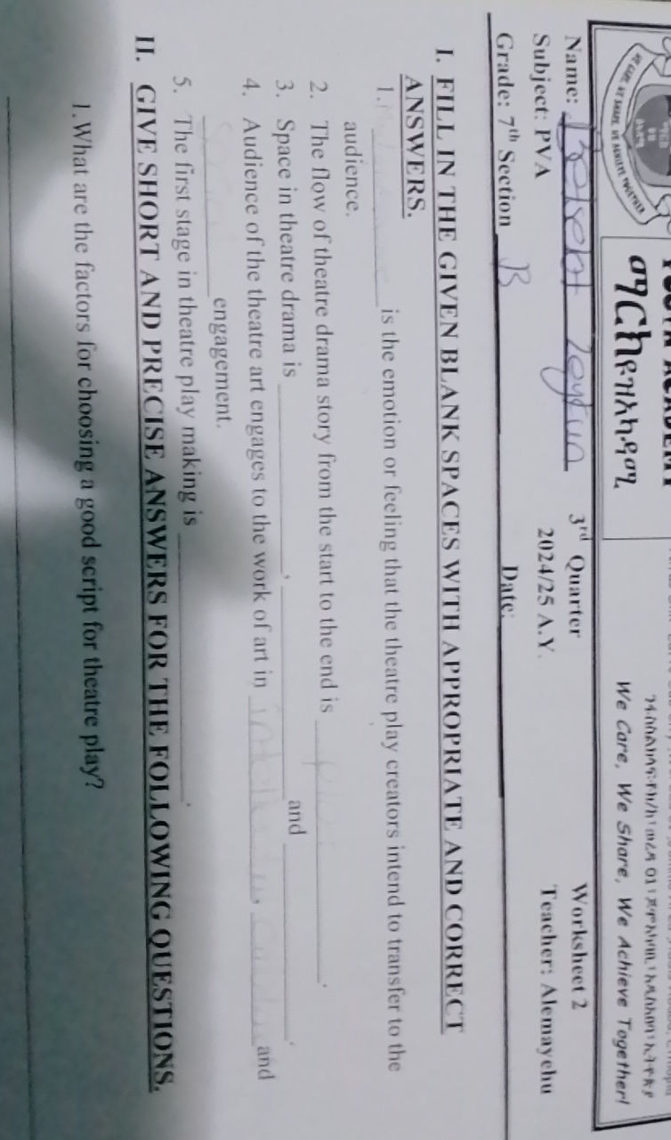 I. FILL IN THE GIVEN BLANK SPACES WITH | StudyX