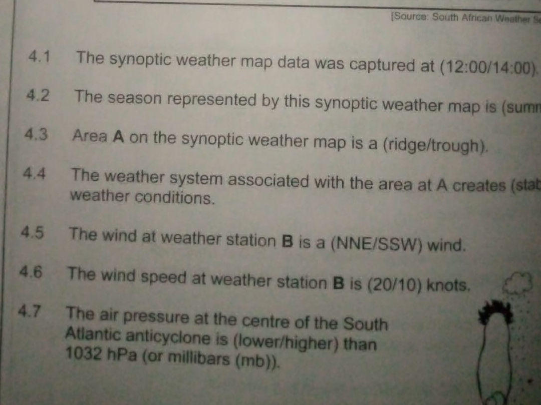 4.1 The synoptic weather map data was | StudyX