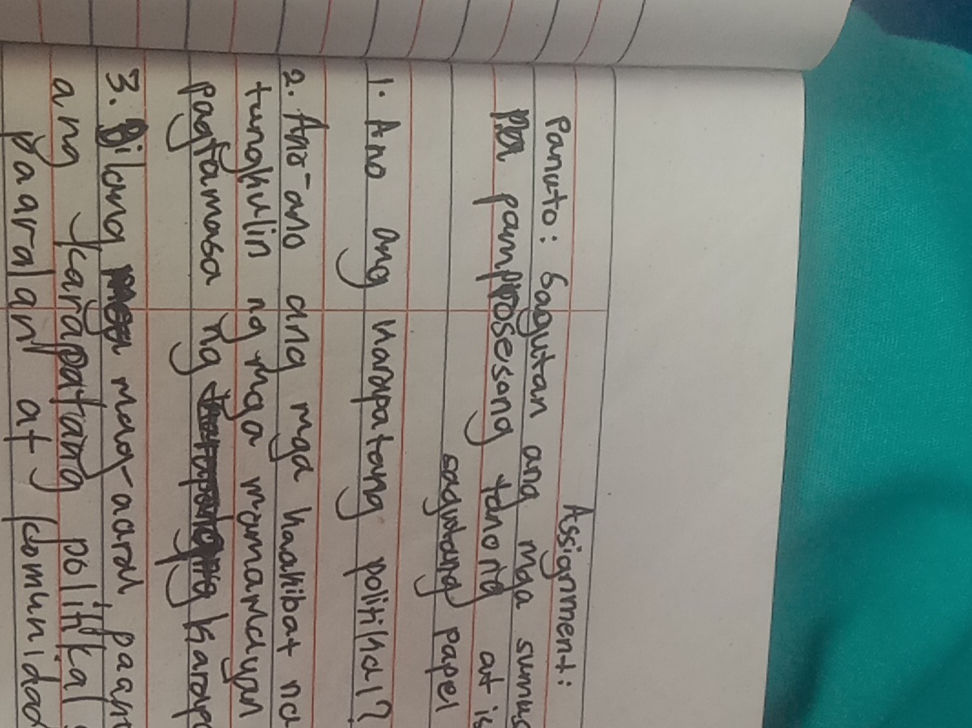 Assignment: Panuto: Sagutan ang mga sumus | StudyX