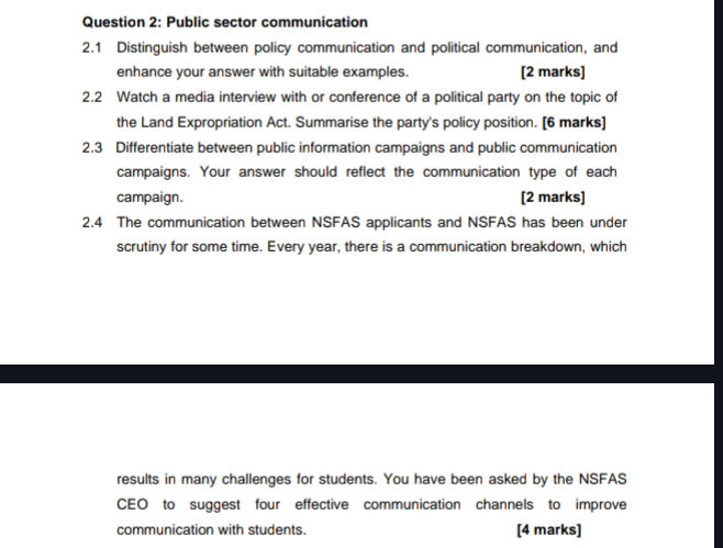 Question 2: Public sector communication 2.1 | StudyX