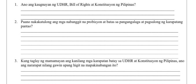 1. Ano ang kaugnayan ng UDHR, Bill of Rights | StudyX