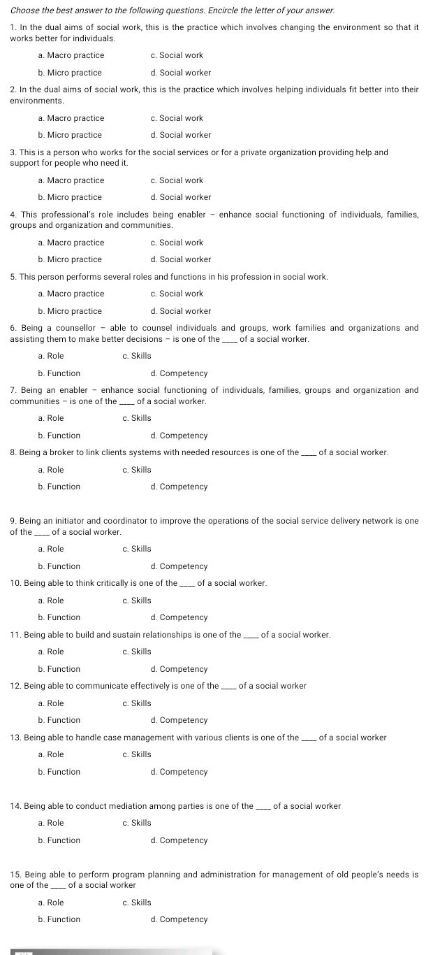Choose the best answer to the following | StudyX