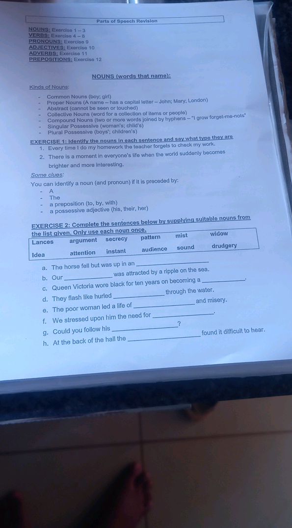 Parts of Speech Revision NOUNS: Exercise | StudyX