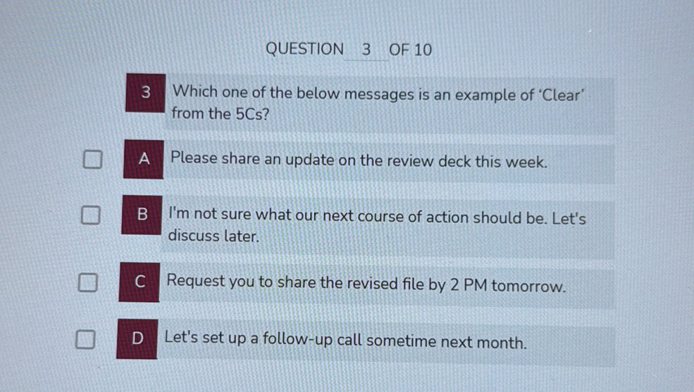 Which one of the below messages is an | StudyX