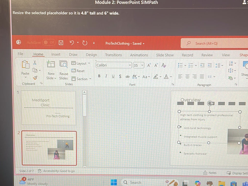 Resize the selected placeholder so it is