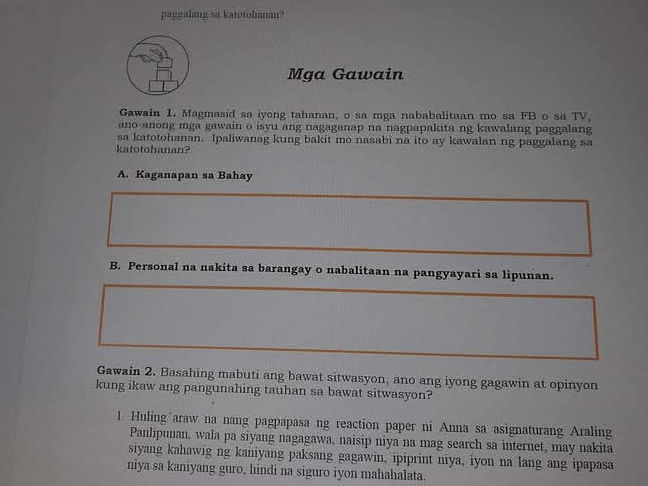 Mga Gawain Gawain 1. Magmasid sa iyong | StudyX