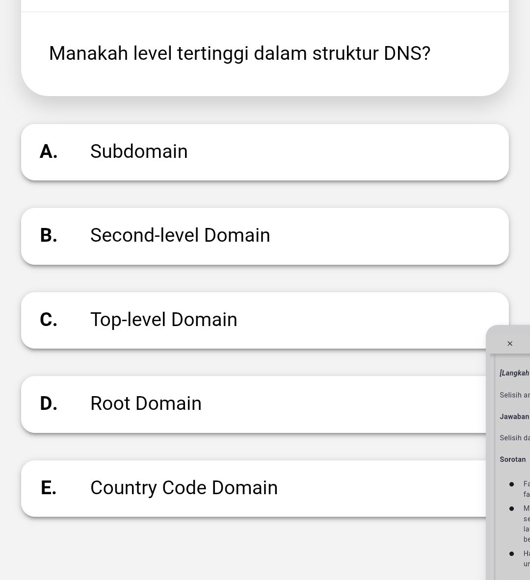 Manakah level tertinggi dalam struktur DNS? | StudyX