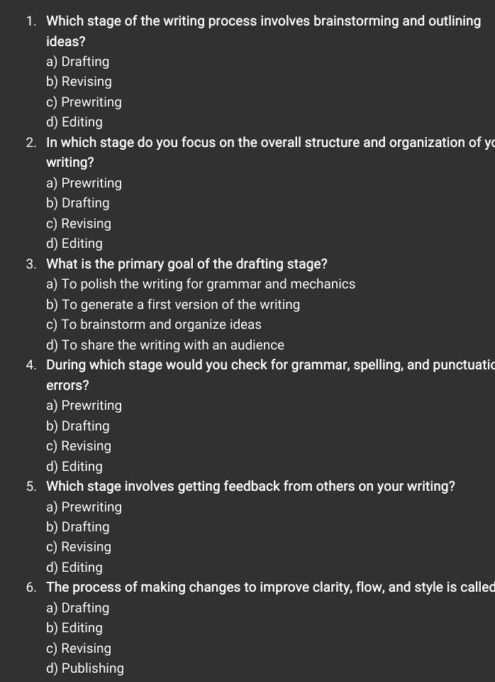 1. Which stage of the writing process | StudyX