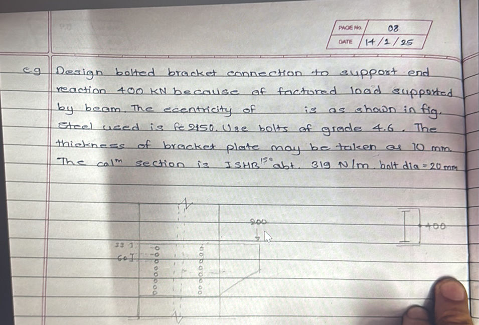 Design bolted bracket connection to support | StudyX