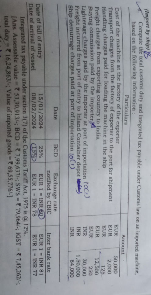 Compute the total customs duty and | StudyX