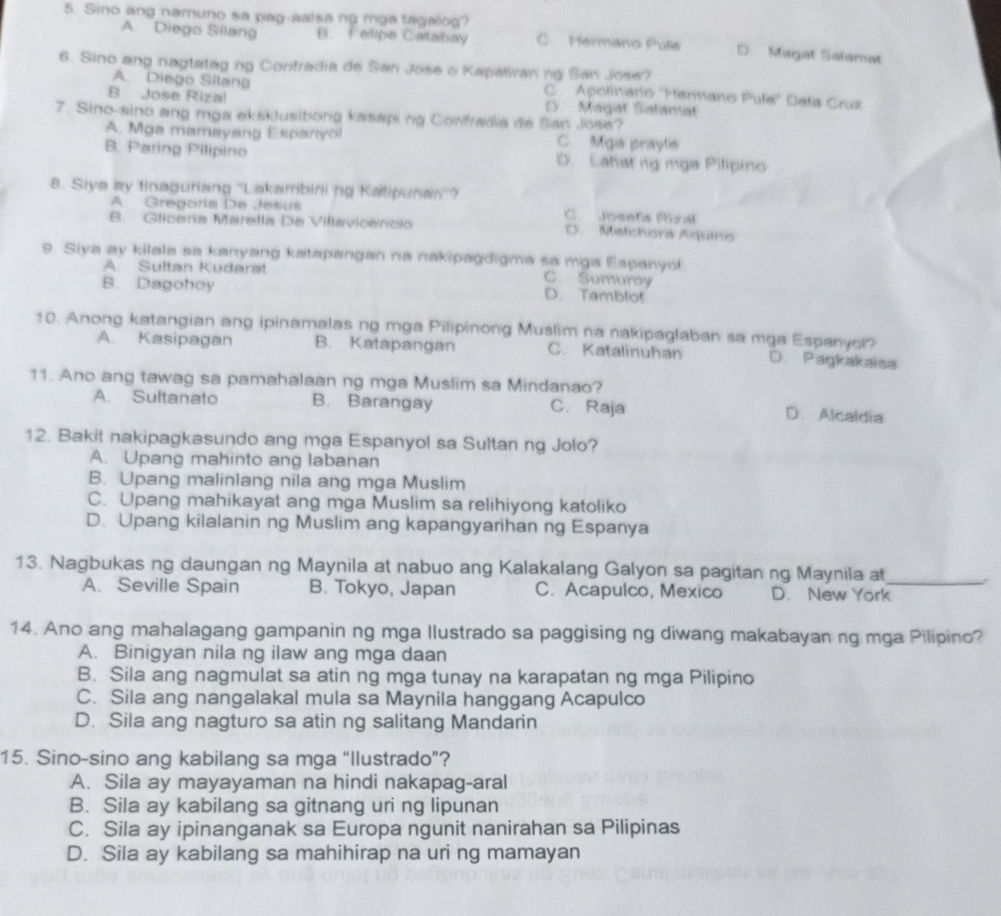 5. Sino ang namuno sa pag-aalsa ng mga | StudyX