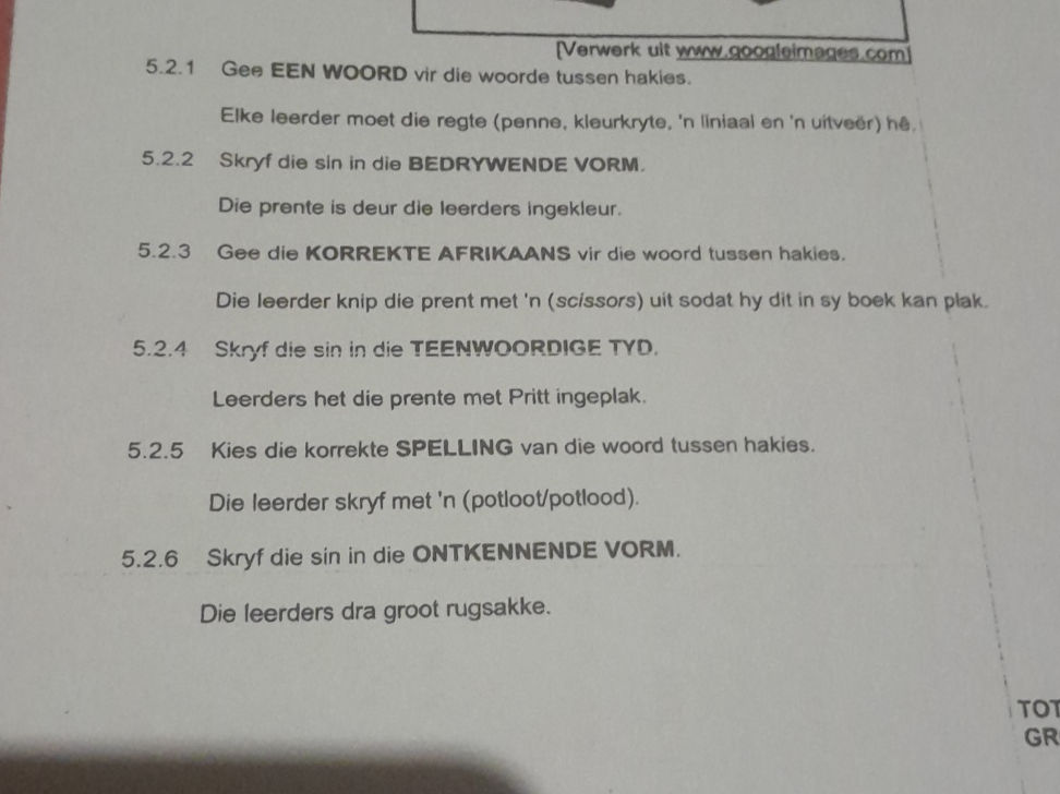 5.2.1 Gee EEN WOORD vir die woorde tussen | StudyX