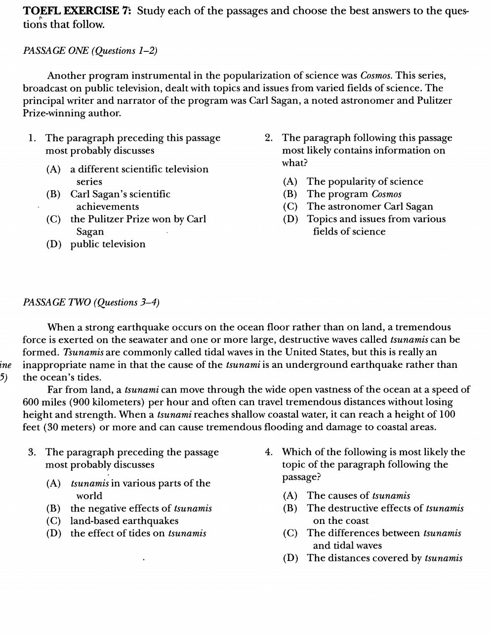 TOEFL EXERCISE 7: Study each of the passages | StudyX