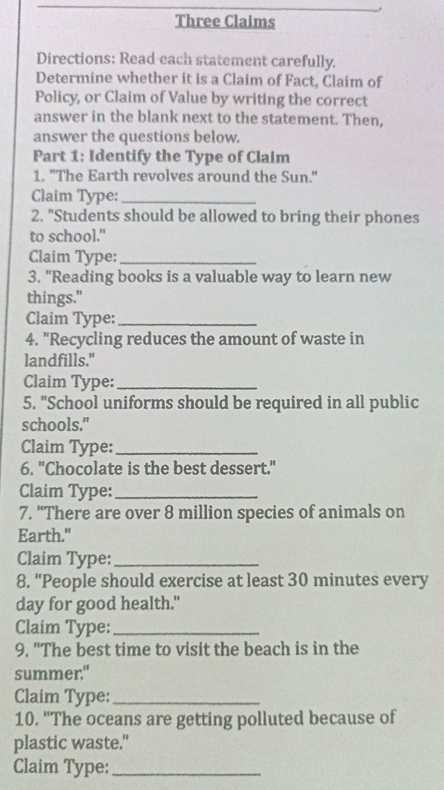 Directions: Read each statement carefully. | StudyX