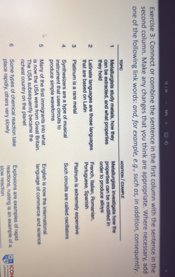 Exercise 3: Connect or combine the sentence | StudyX