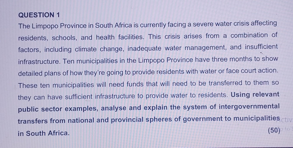 QUESTION 1 The Limpopo Province in South | StudyX