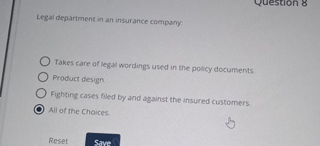 Legal department in an insurance company: | StudyX