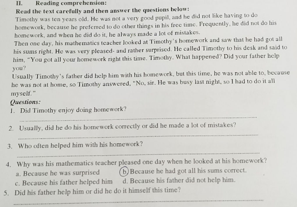 II. Reading comprehension: Read the text | StudyX