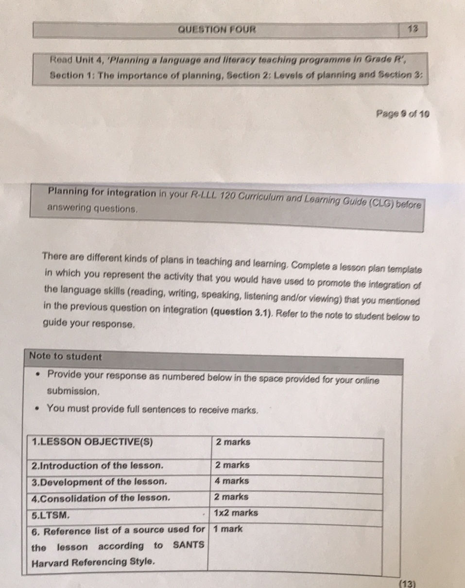 Read Unit 4, 'Planning a language and