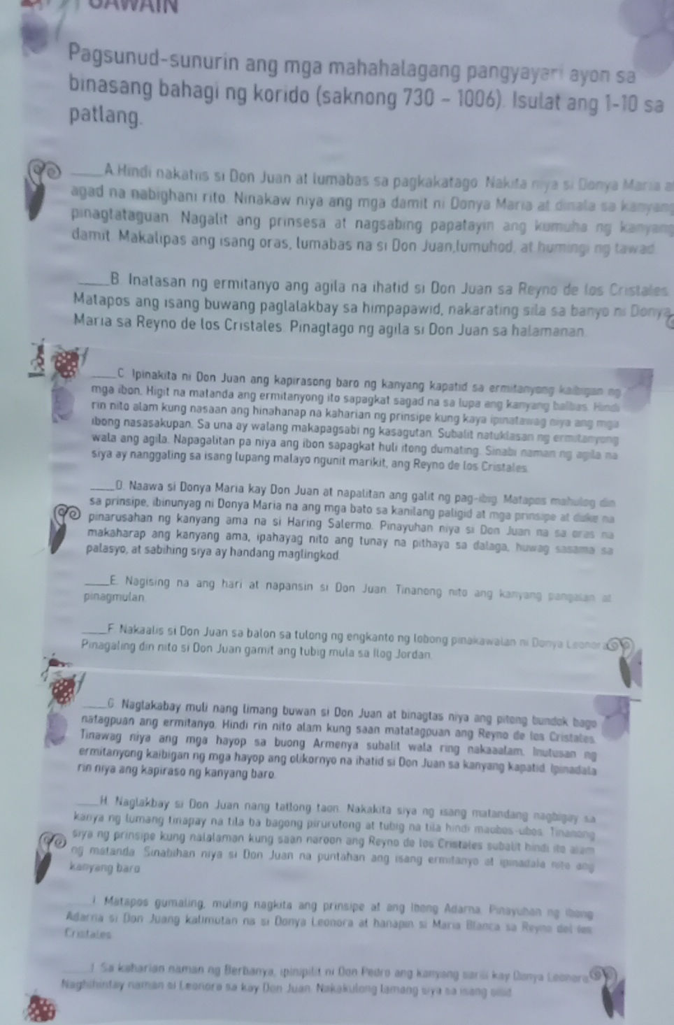 Pagsunud-sunurin ang mga mahahalagang | StudyX