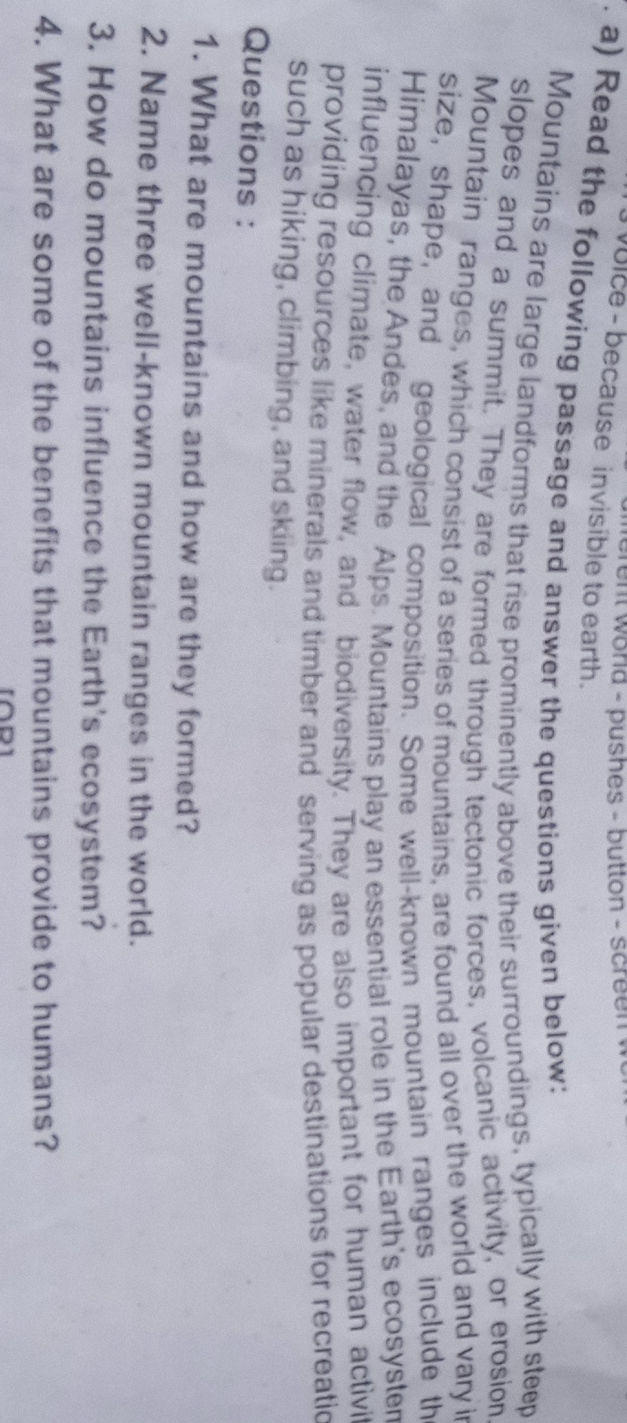 a) Read the following passage and answer the | StudyX