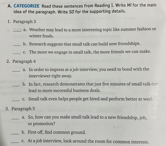 A. CATEGORIZE Read these sentences from | StudyX