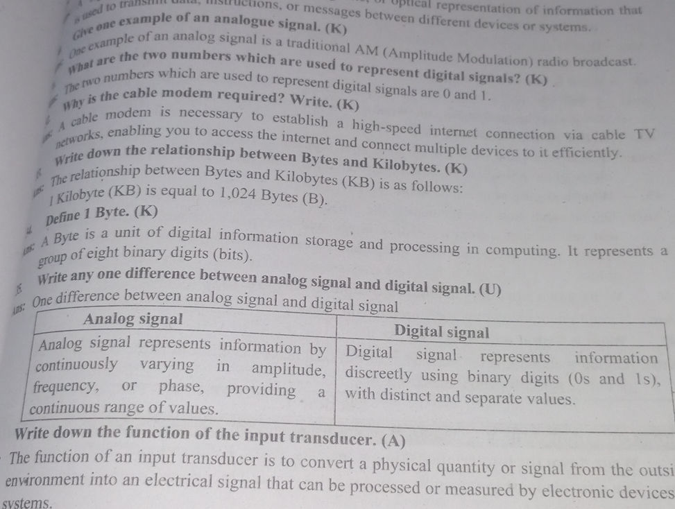 One example of an analog signal is a | StudyX