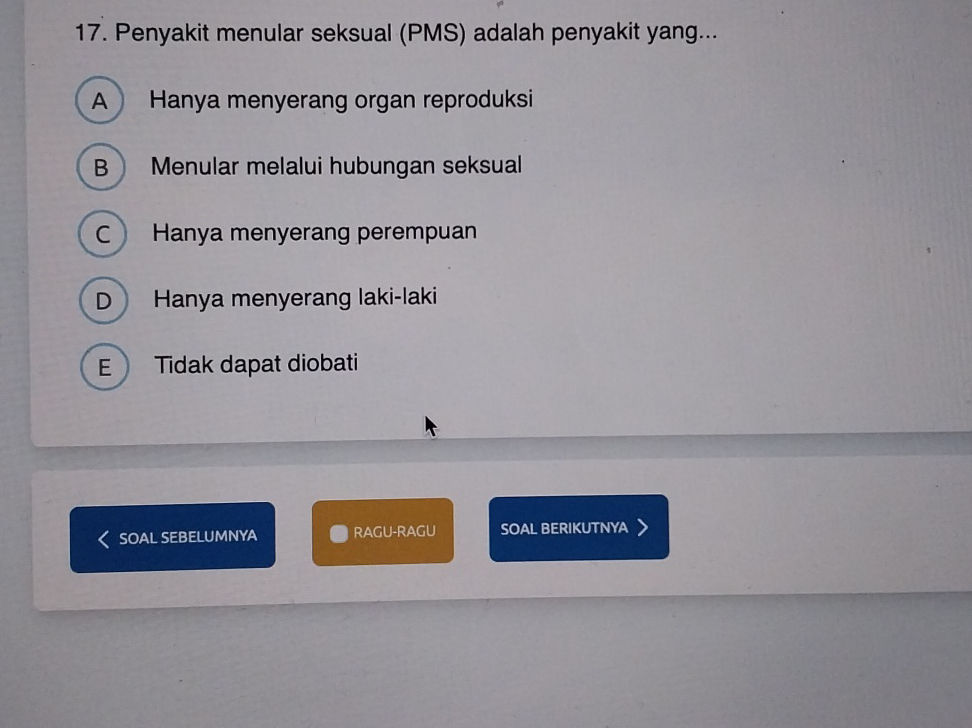 17. Penyakit menular seksual (PMS) adalah | StudyX