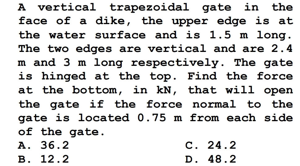 A vertical trapezoidal gate in the face of a | StudyX