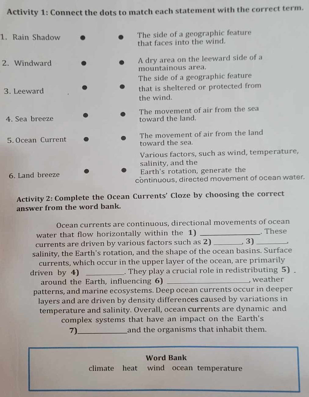 Activity 1: Connect the dots to match each | StudyX