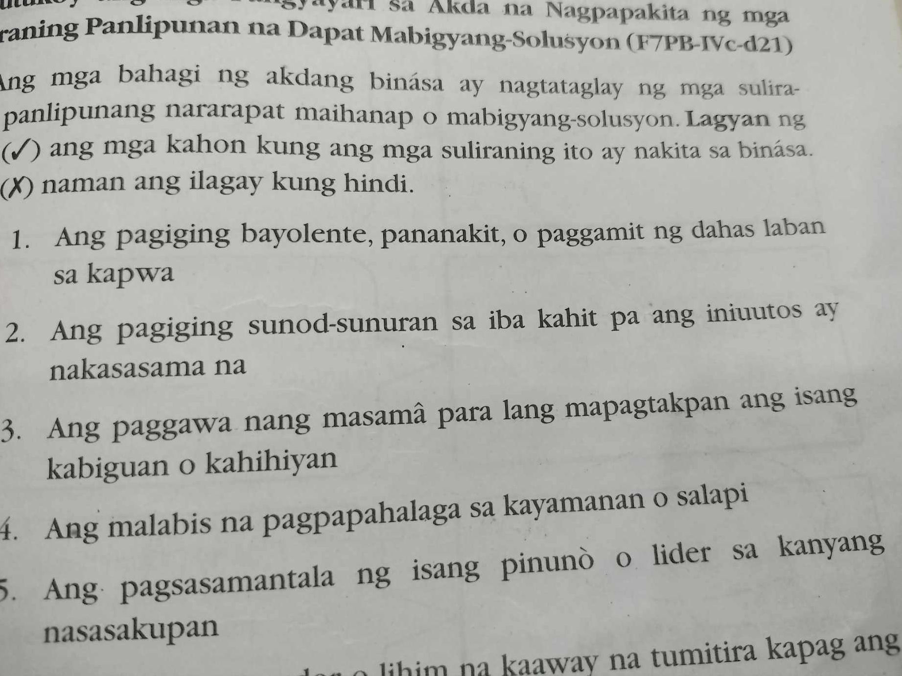 Ang mga bahagi ng akdang binasa ay | StudyX