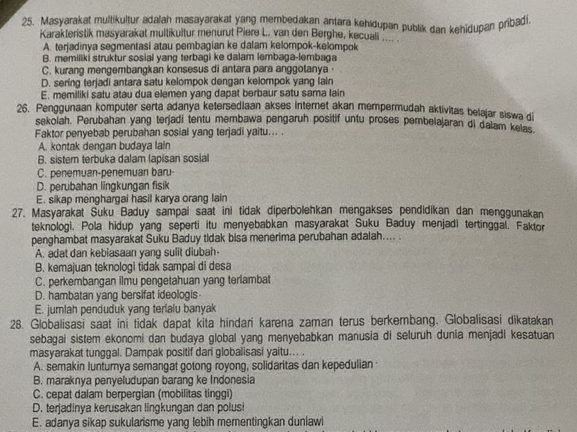 25. Masyarakat multikultur adalah | StudyX