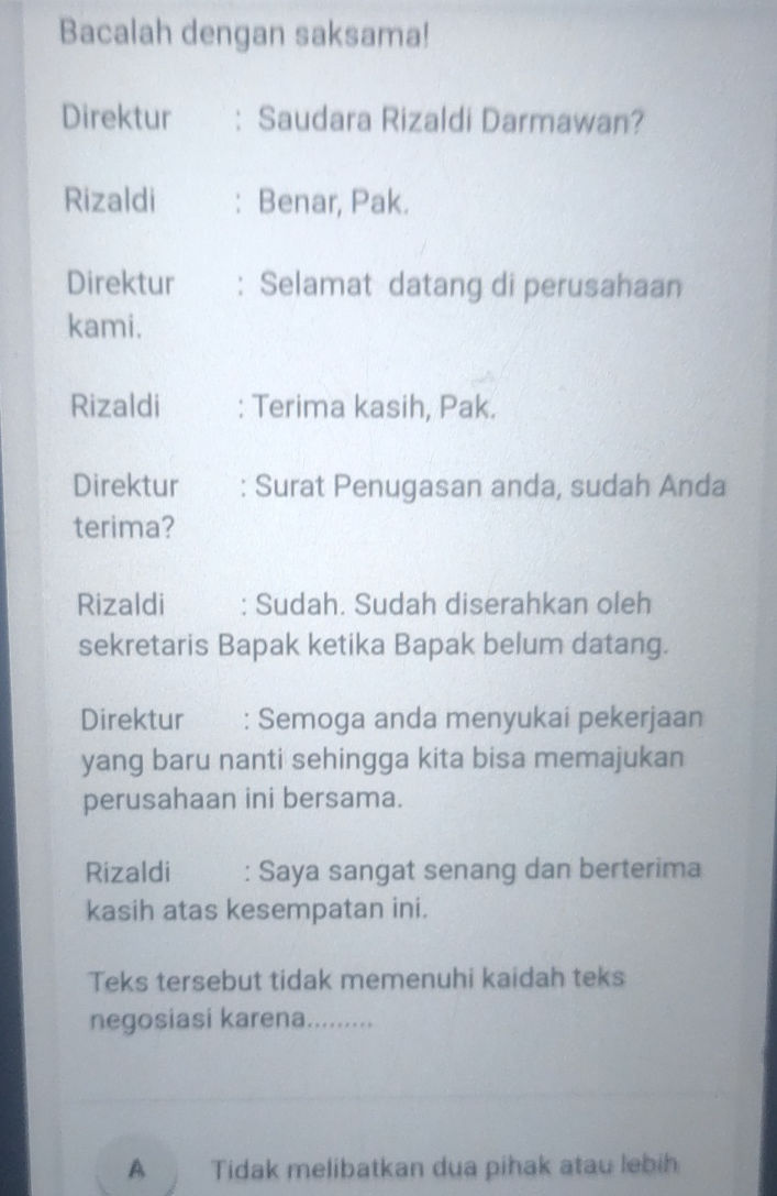 Bacalah dengan saksama! Direktur : Saudara | StudyX