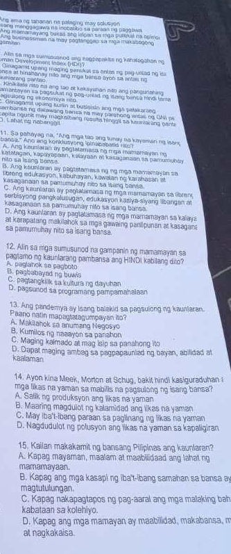 11. Sa pahayag na, "Ang mga tao ang tunay na | StudyX