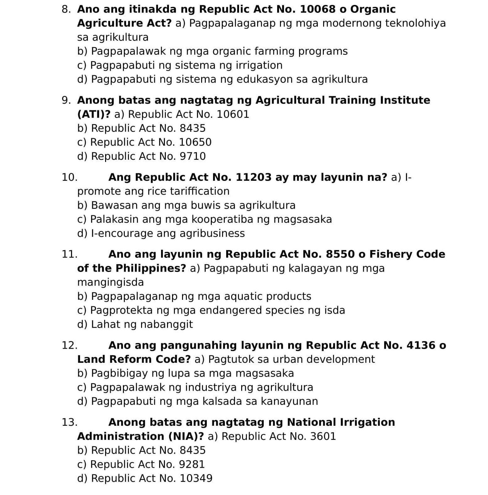 8. Ano ang itinakda ng Republic Act No. | StudyX