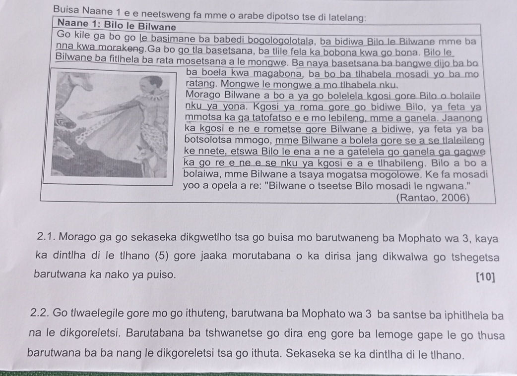 Buisa Naane 1 e e neetsweng fa mme o arabe | StudyX