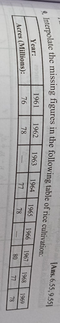 9. Interpolate the missing figures in the | StudyX
