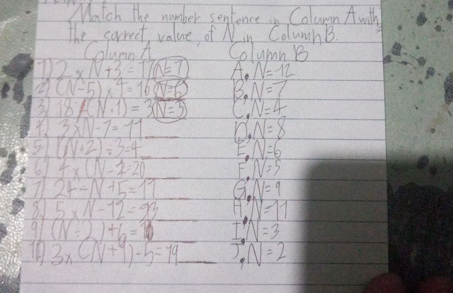 Match the number sentence in Column A with | StudyX