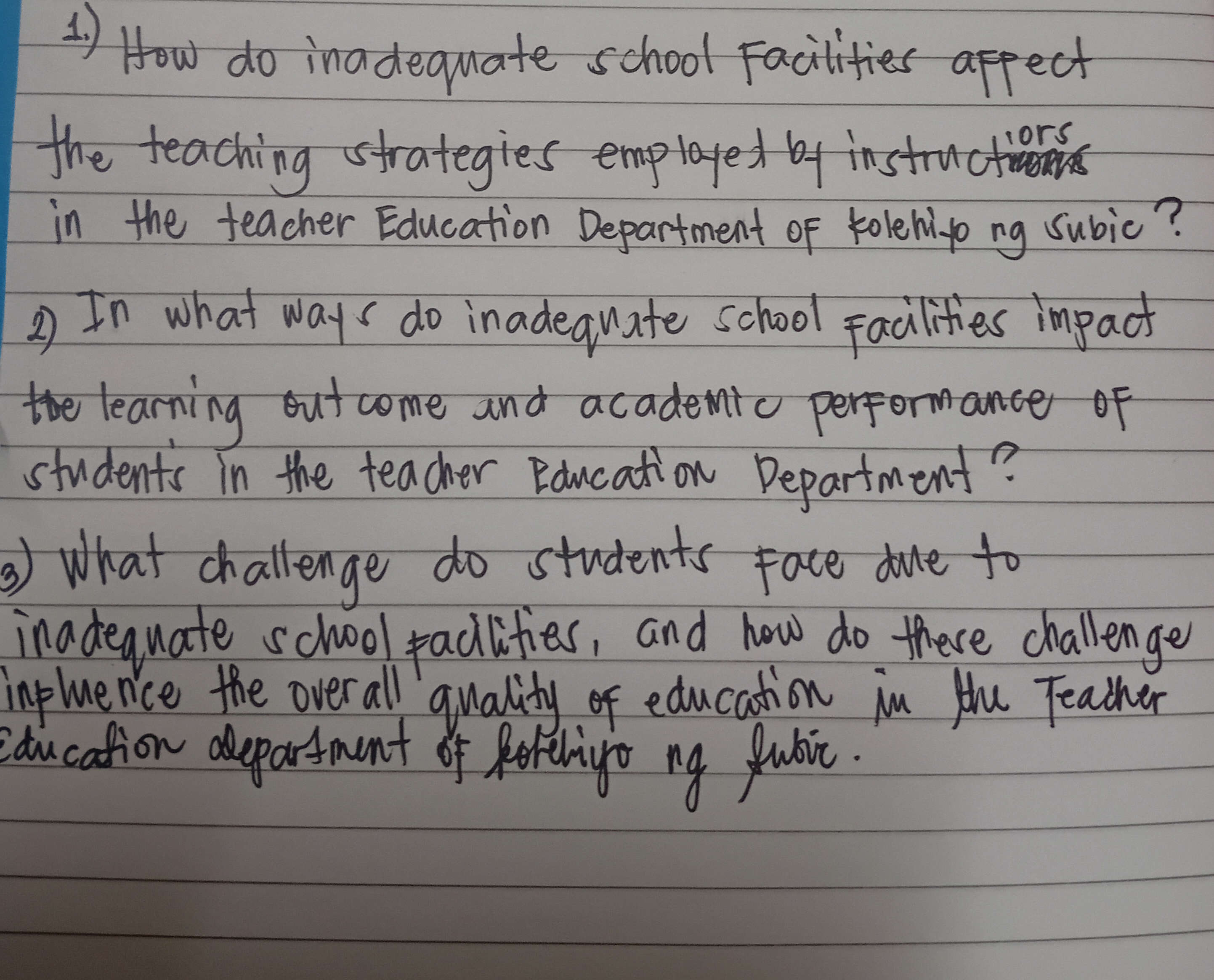 1) How do inadequate school Facilities | StudyX